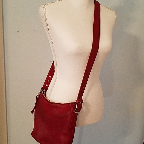 Coach | Bags | Euc Coach Red Leather Slim Duffle Crossbody 9328 | Poshmark
